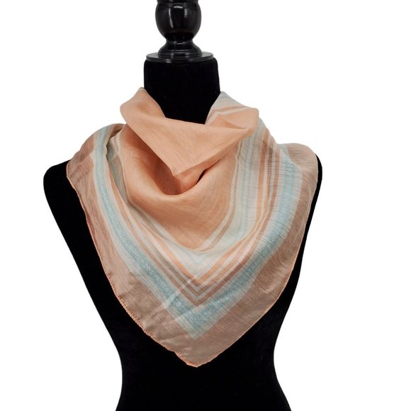 Accessories | Vintage 197s Scarf Peach Sky Blue Silky Cotton 22 Square ...